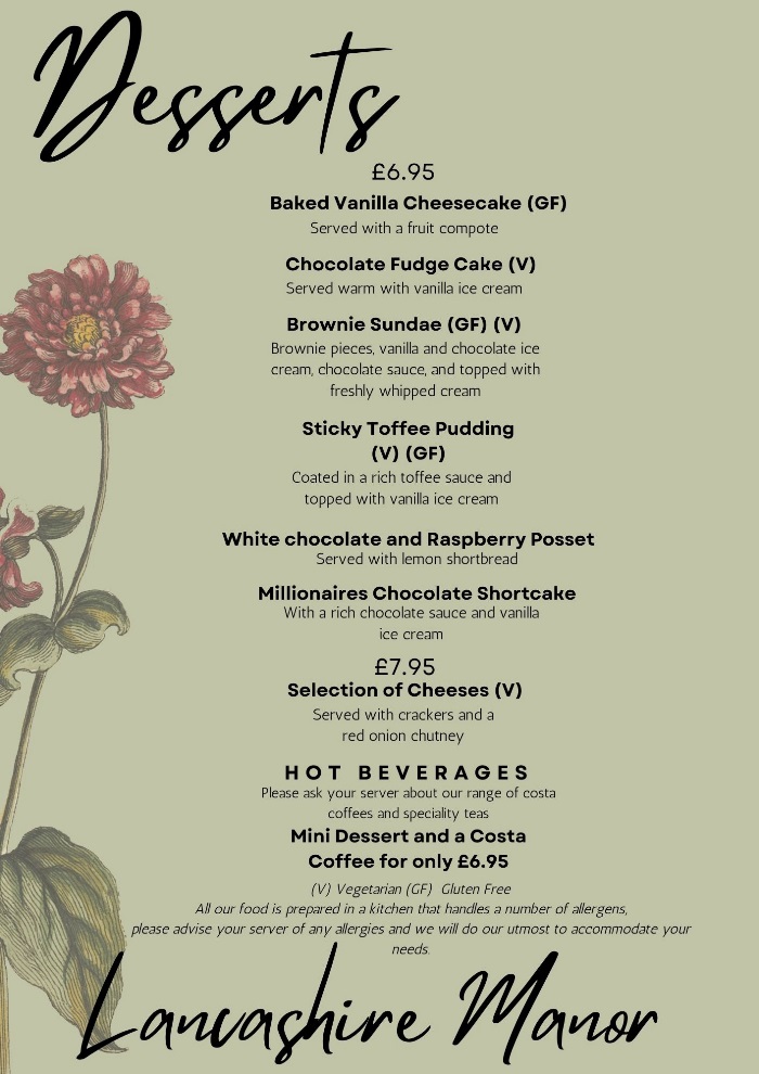 Dining Menus | Lancashire Manor Hotel